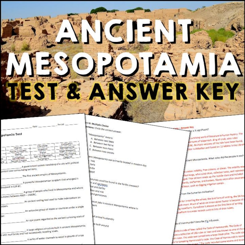 Ancient Mesopotamia Test and Answers, Educational Classroom Activities ...