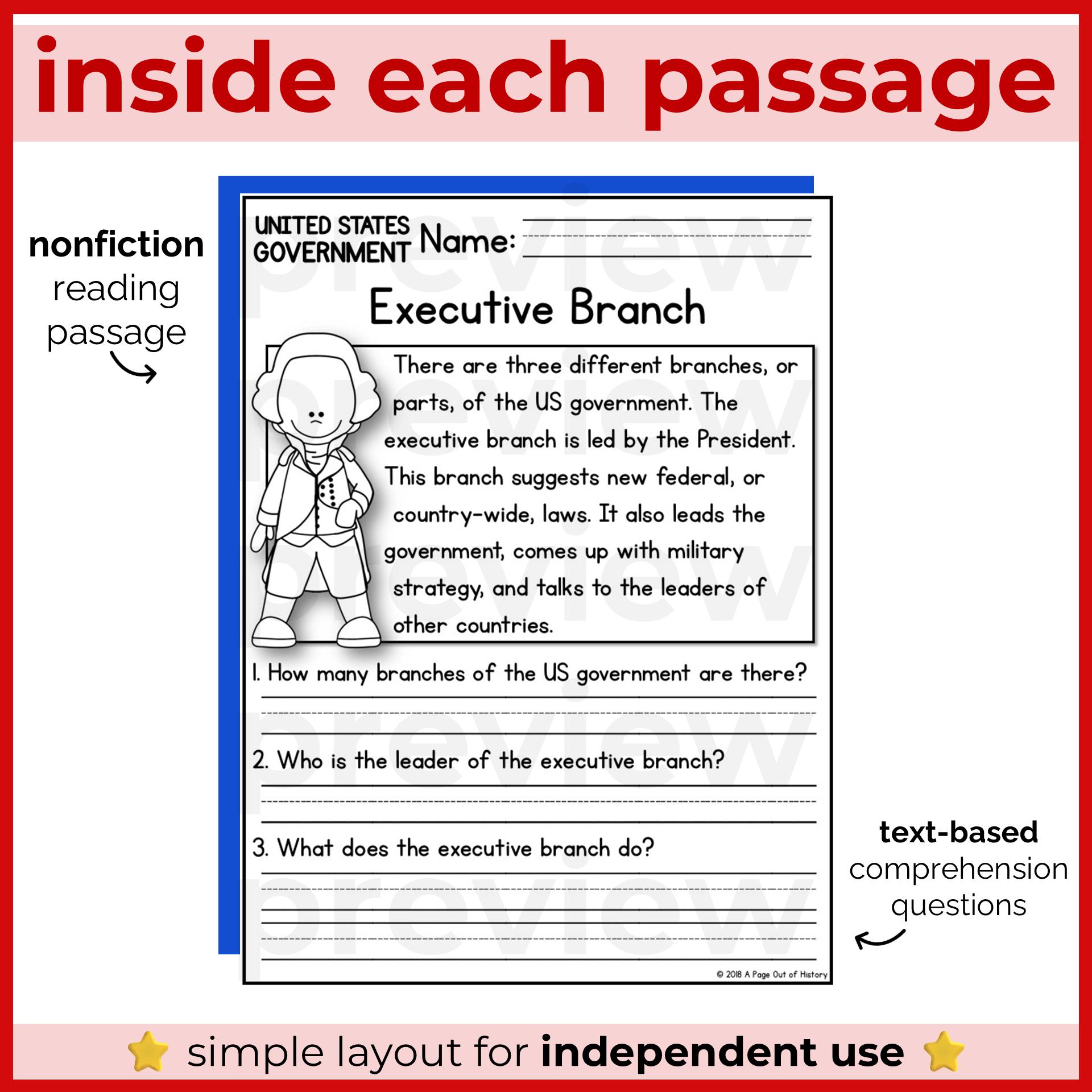 US Government Reading Comprehension Bundle – K–2 Printable Passages ...