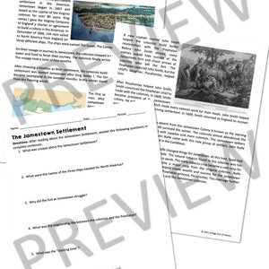 Jamestown Settlement Reading Worksheets and Answer Keys | 6-12 ...