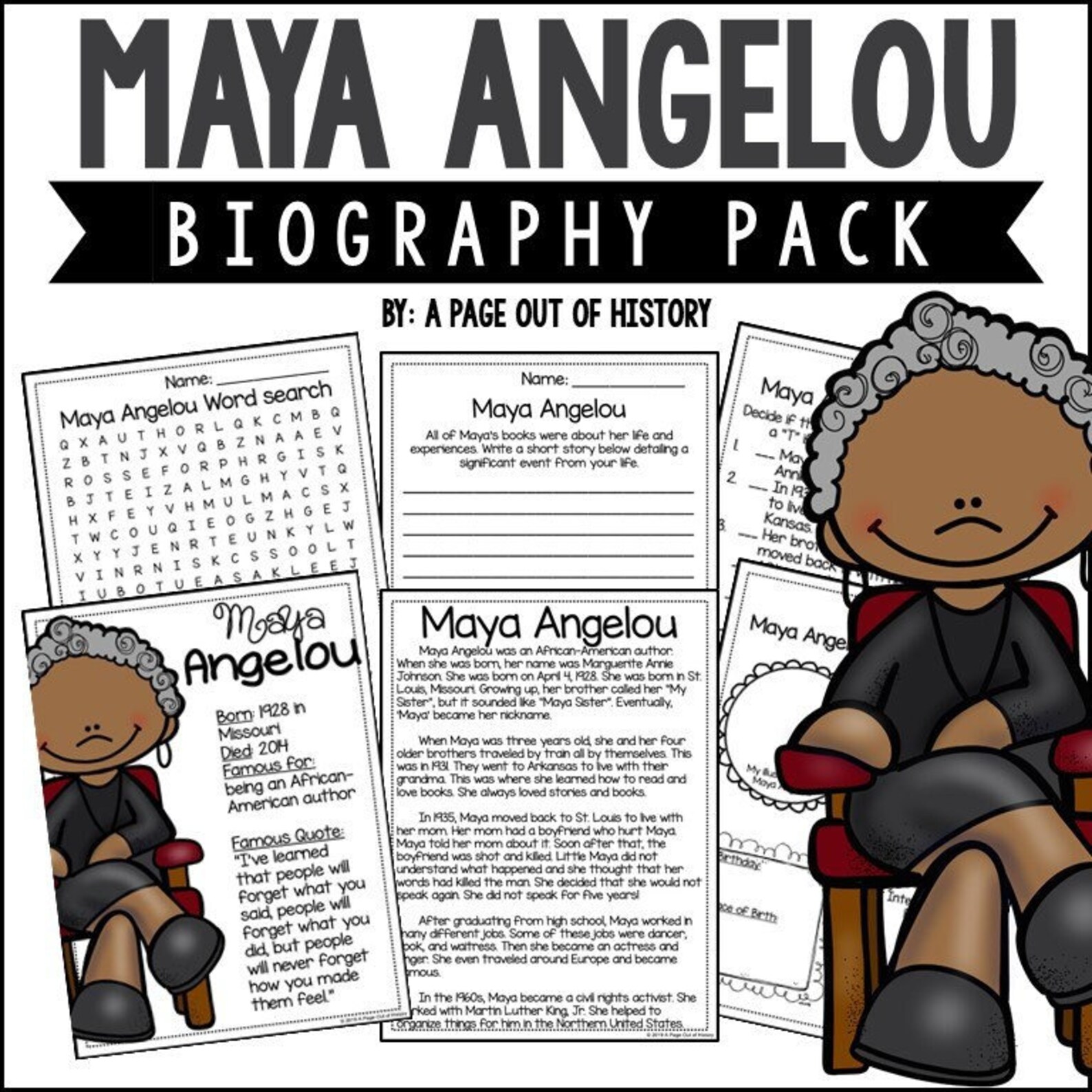 Maya Angelou Biography Unit Pack | 3-5 | Homeschool | Social Studies ...