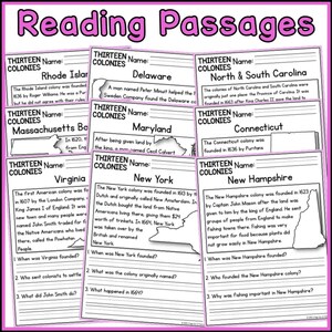 Thirteen Colonies Reading Comprehension Passages | K-2 | Homeschool ...