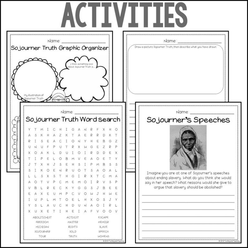 Sojourner Truth Biography Unit Pack | 3-5 | Homeschool | Social Studies ...
