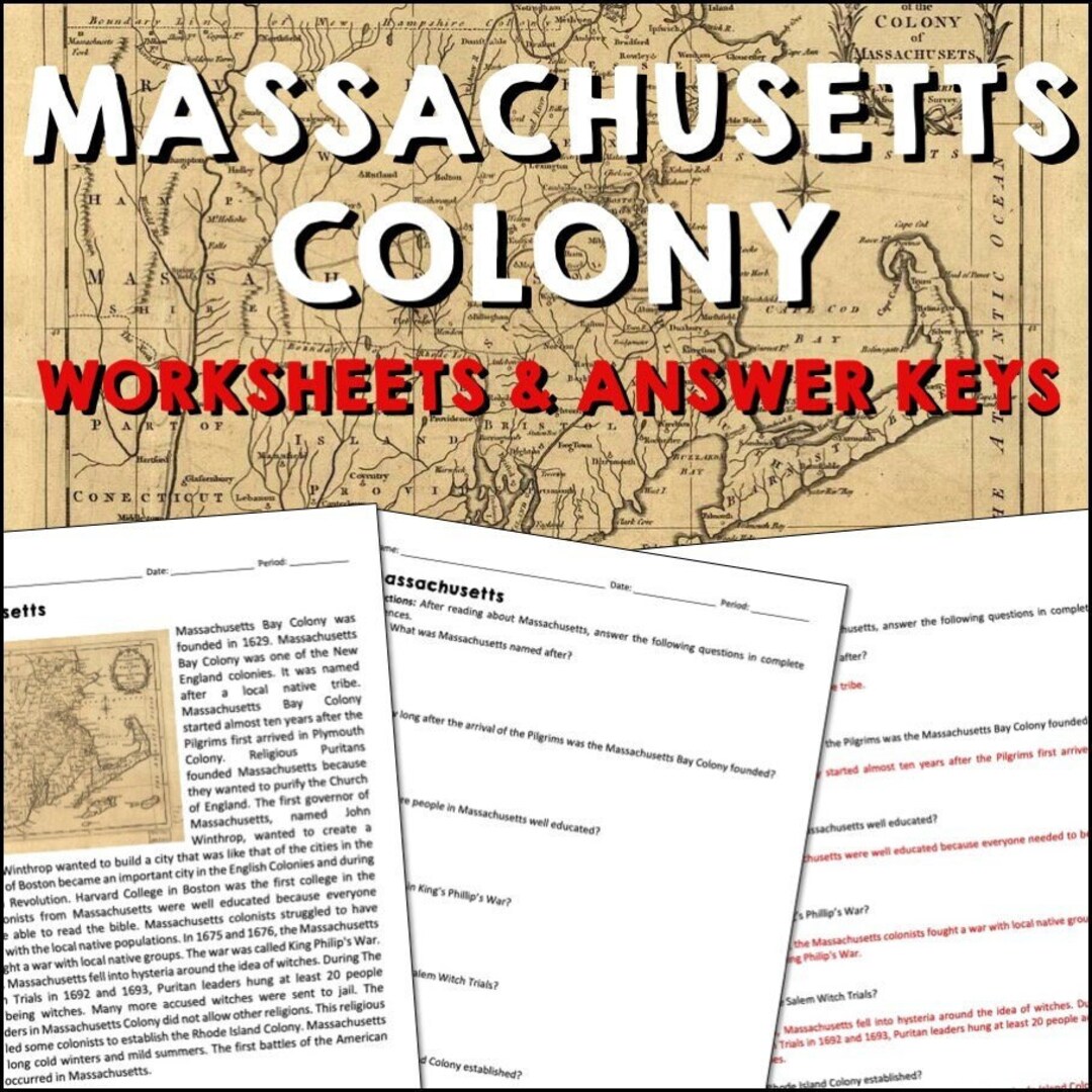 Massachusetts Colony Reading Practice Worksheets, Questions With Answer ...
