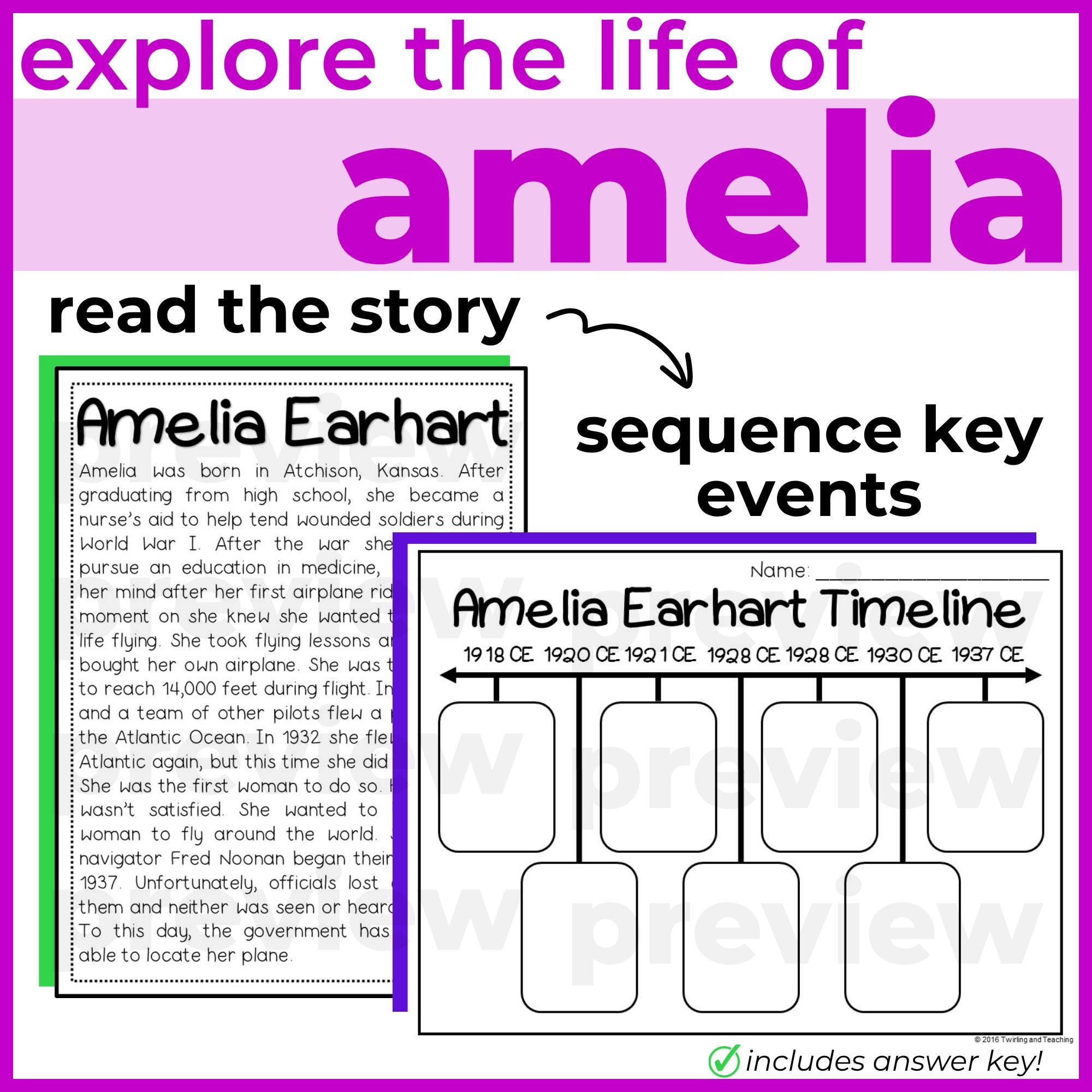 Printable Amelia Earhart Biography Unit | No Prep Reading Comprehension ...