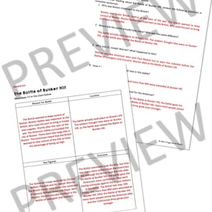 Battle of Bunker Hill Reading Practice Worksheets, American Revolution ...
