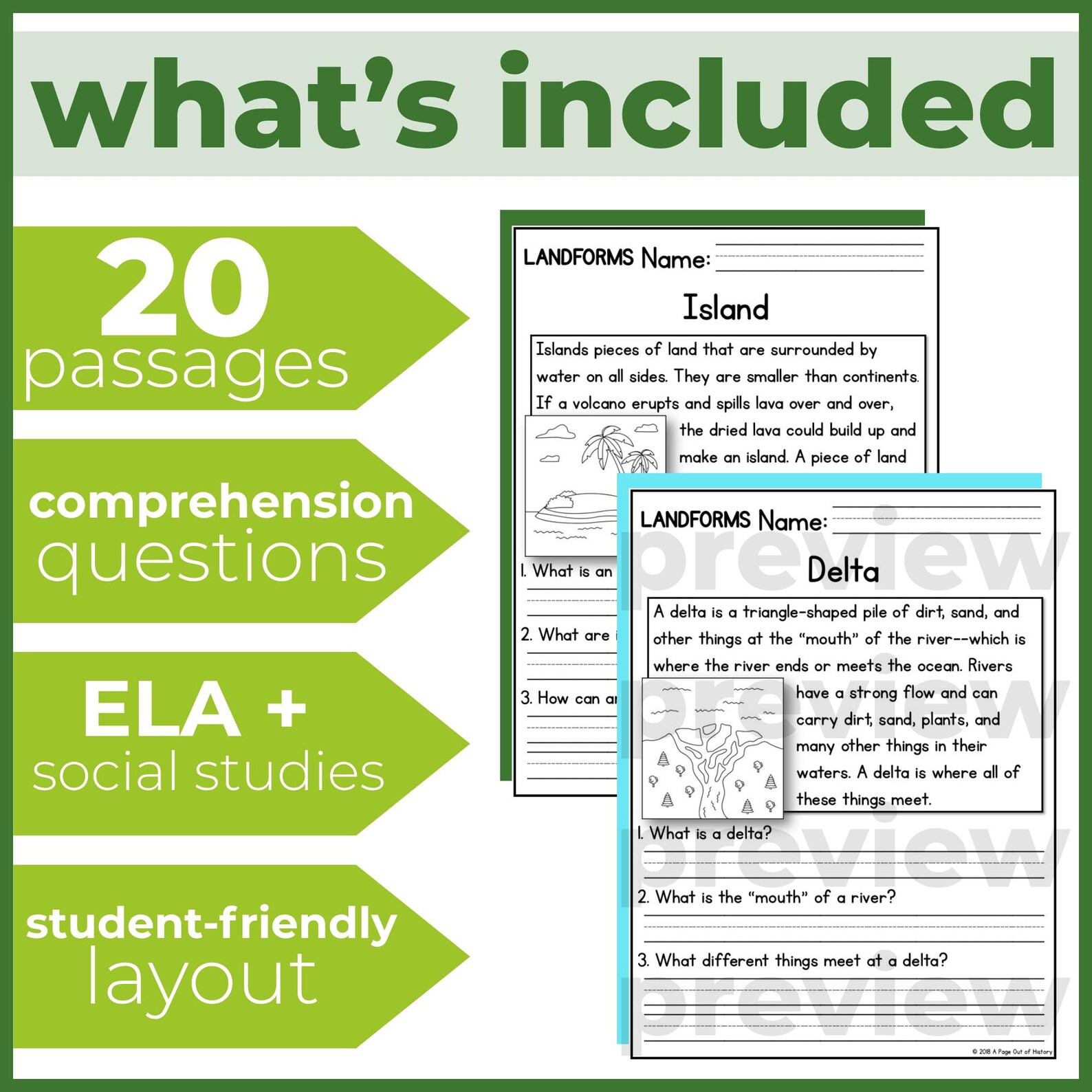 K-2 Reading Comprehension Worksheets, Landforms Passages, Stories With ...