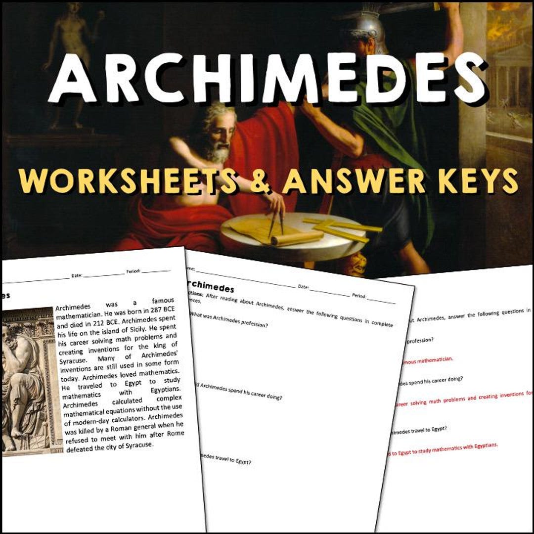Archimedes Ancient Greece Reading Worksheets and Answer Keys - Etsy