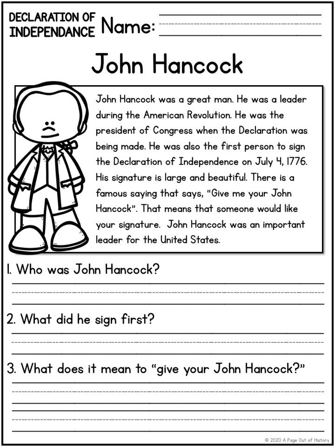 Declaration of Independence Reading Comprehension Passages | Etsy