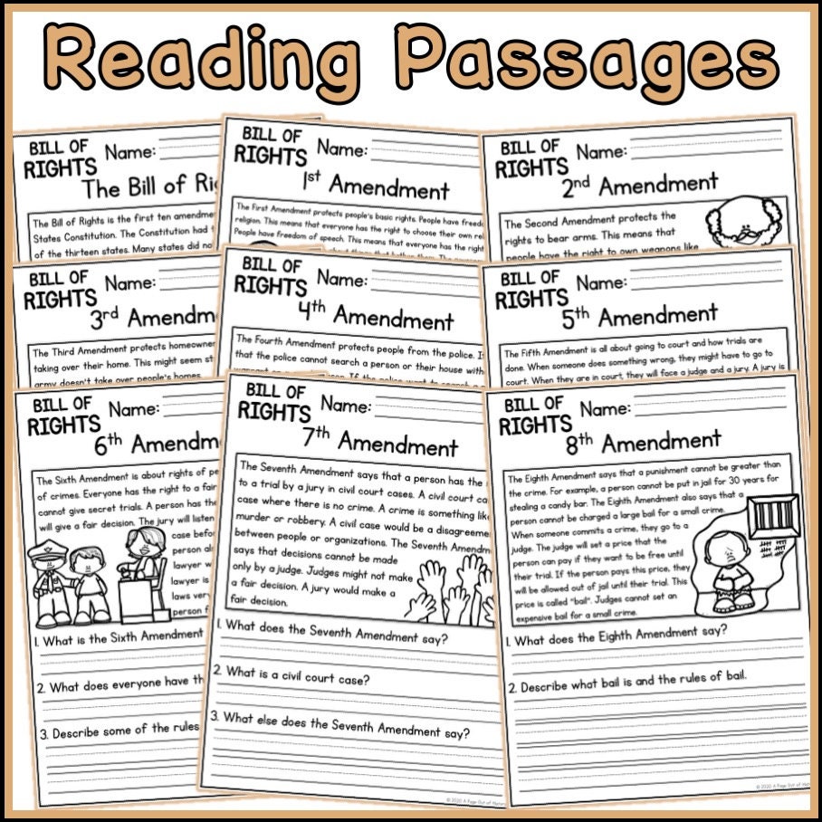 Bill of Rights Reading Comprehension Passages | K-2 | Homeschool ...