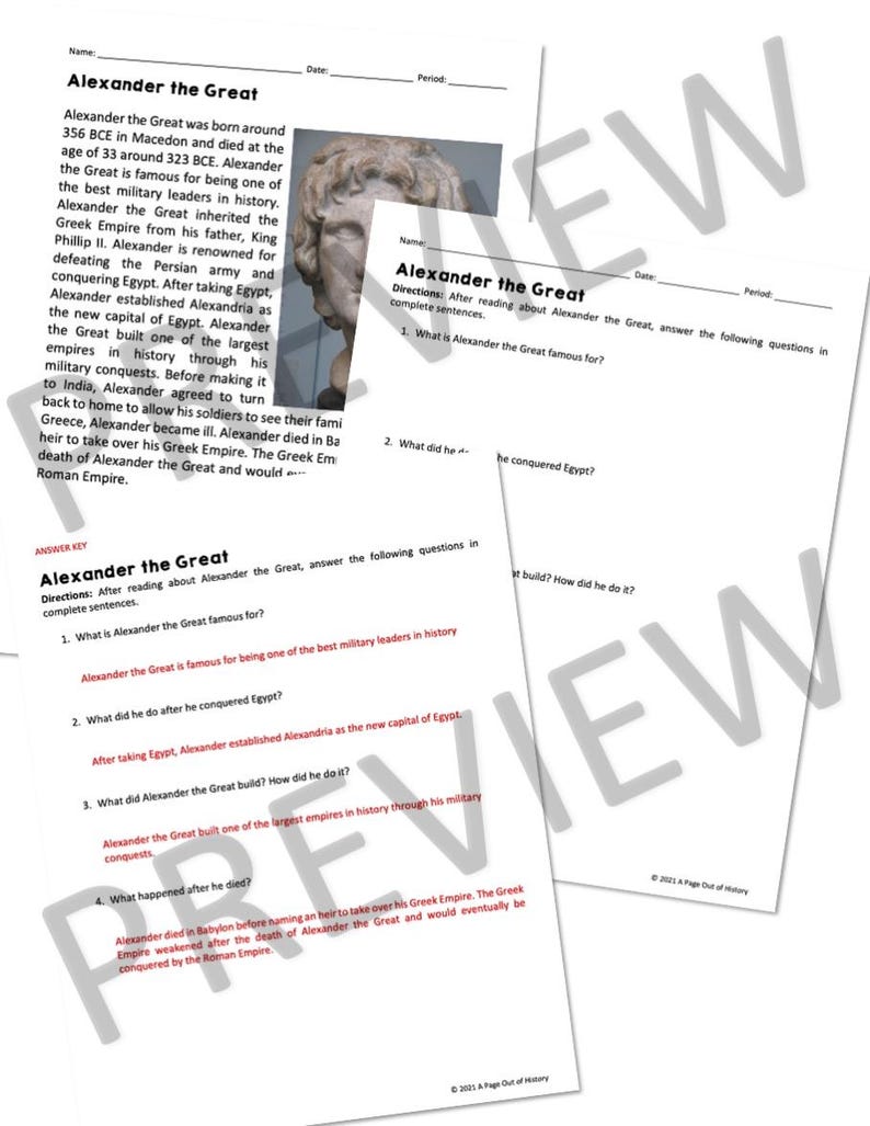 Alexander the Great Ancient Greece Reading Passages Worksheets, Stories ...