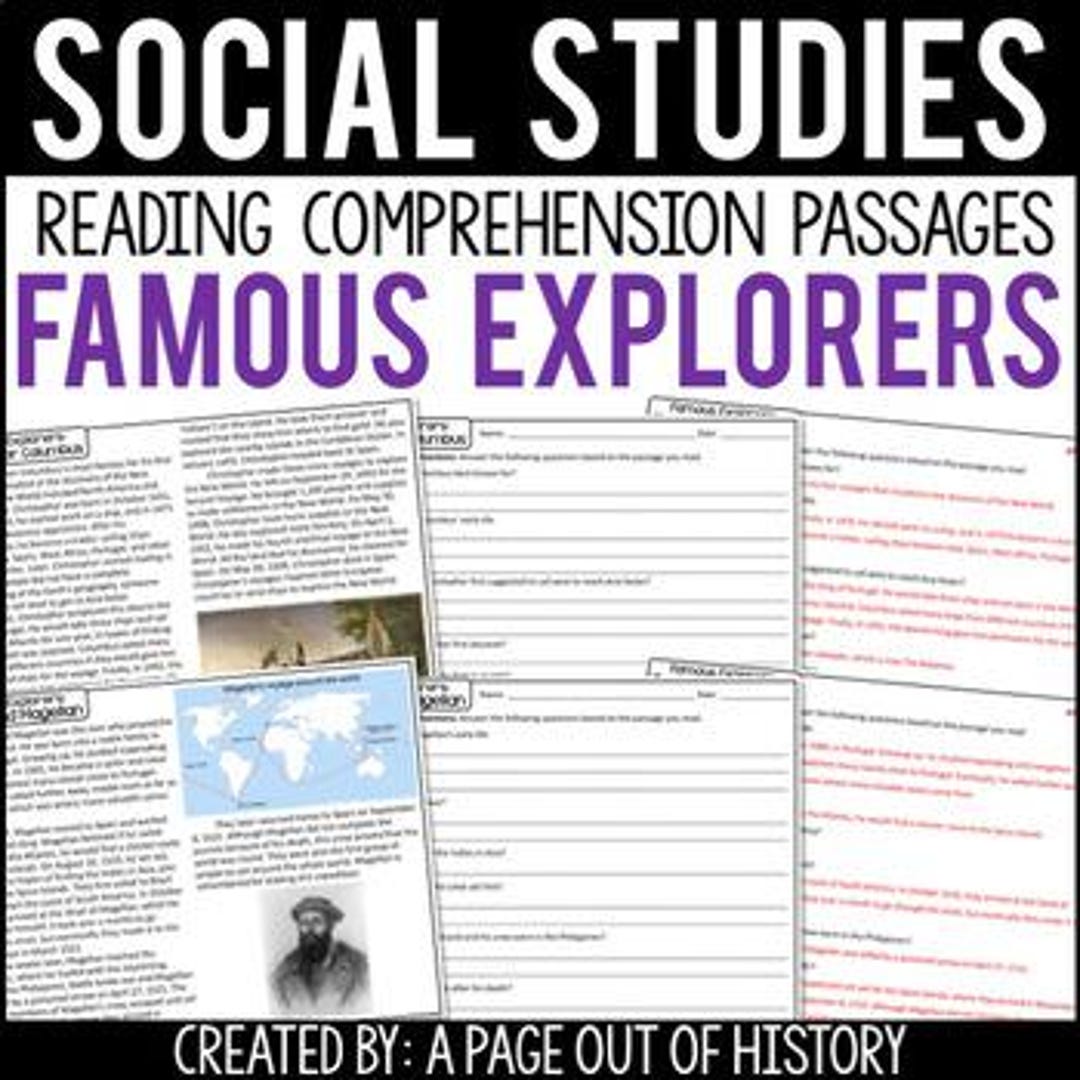 Famous Explorers Reading Comprehension Passages, Social Studies With ...