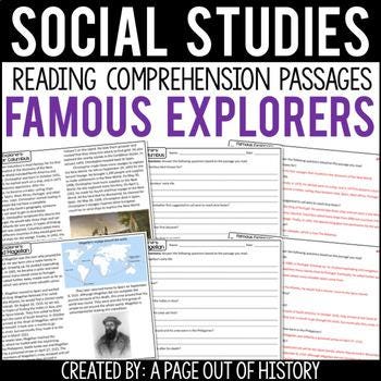 Famous Explorers Reading Comprehension Passages, Social Studies With ...