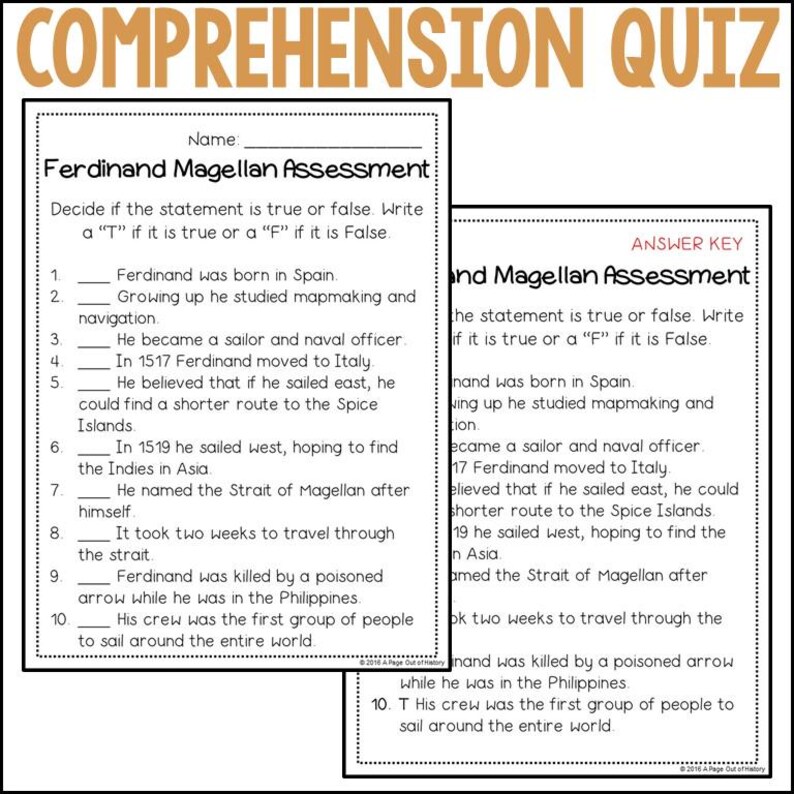 Ferdinand Magellan Biography Worksheets, Homeschool Fluency Practice ...