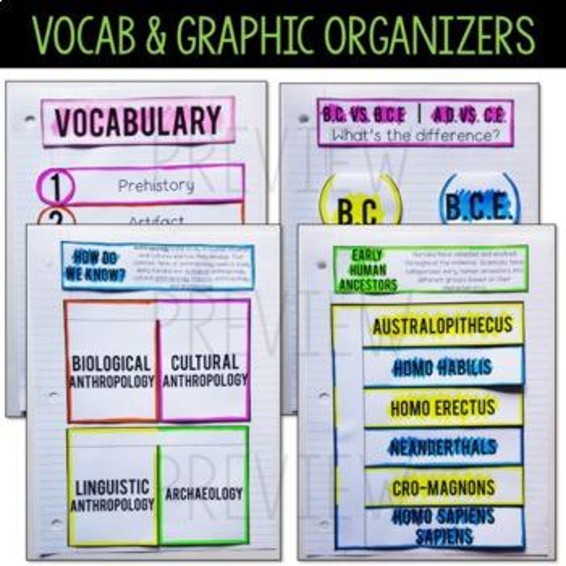 Early Humans Stone Age Interactive Notebook Graphic Organizers World ...
