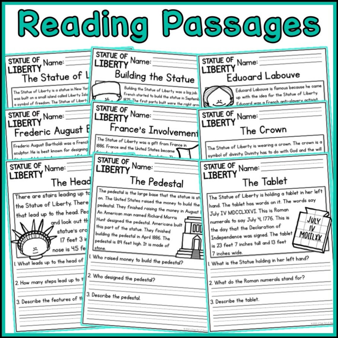 Statue of Liberty Reading Comprehension Passages | K-2 | Homeschool ...
