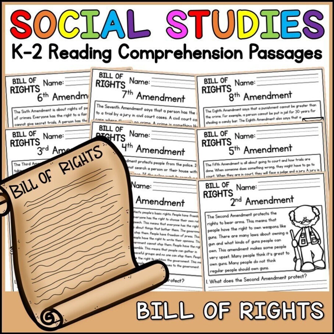 Bill of Rights Reading Comprehension Passages | K-2 | Homeschool ...