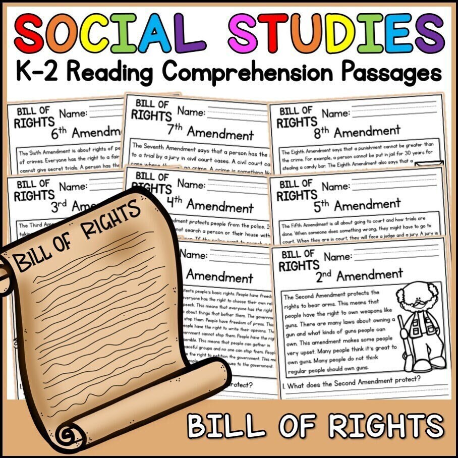 Bill of Rights Reading Comprehension Passages | K-2 | Homeschool ...