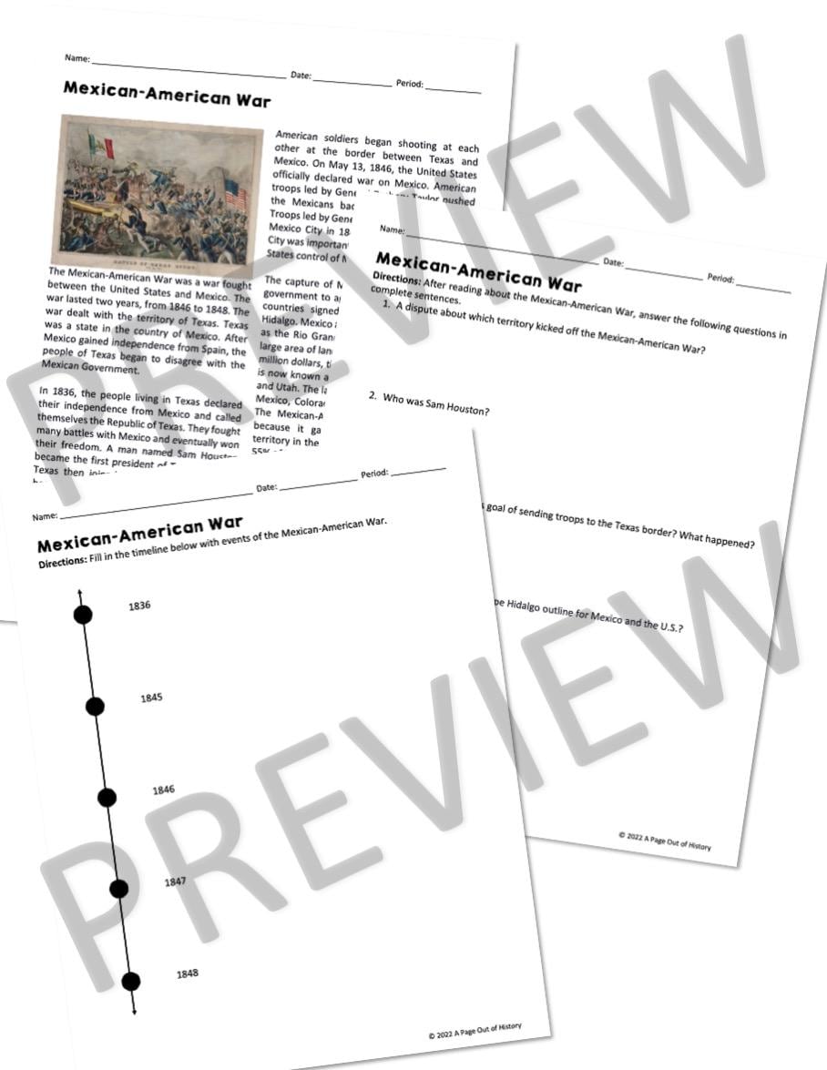 Mexican-american War Westward Expansion Reading Worksheets, Mexican ...