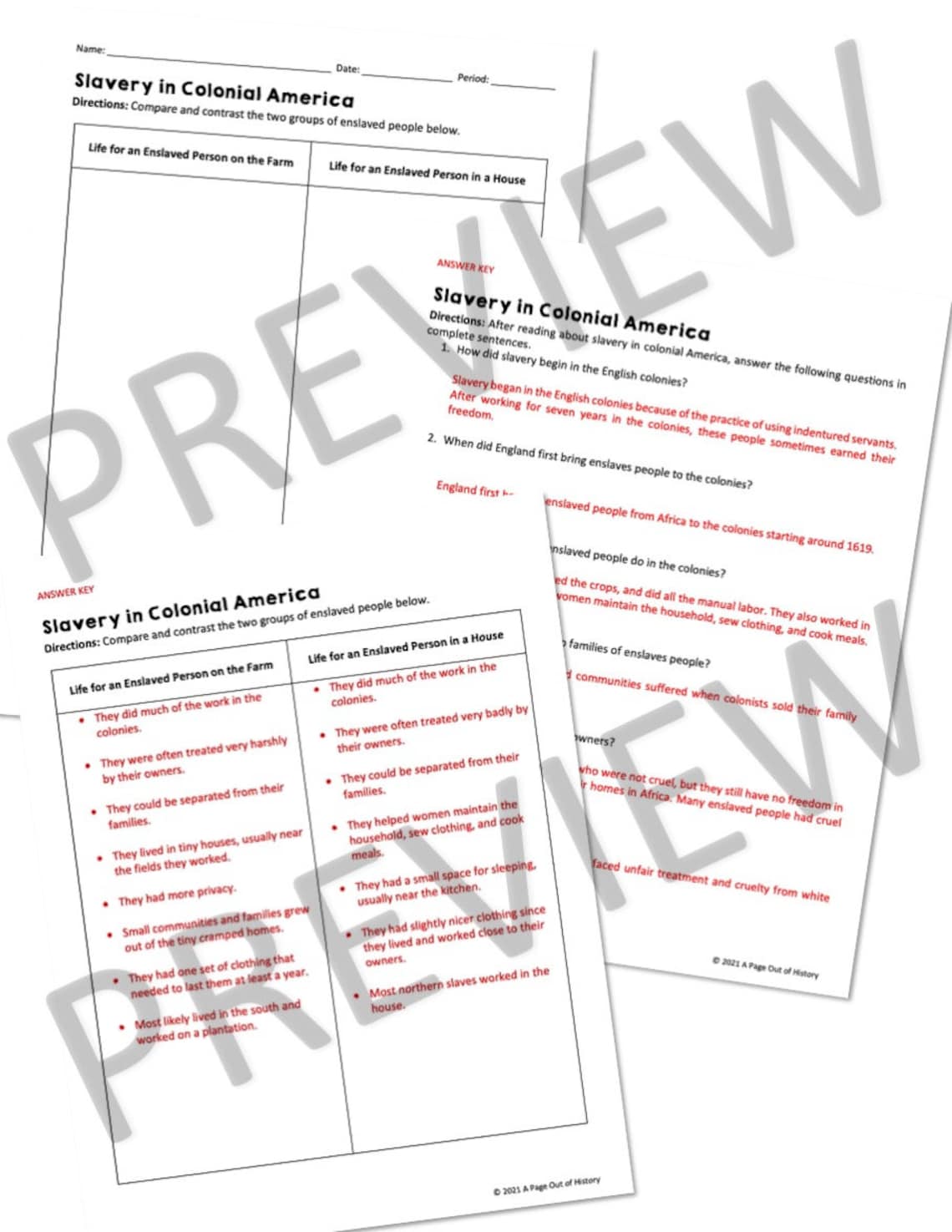 Slavery in Colonial America Reading Worksheets and Answer Keys | 6-12 ...