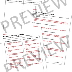 Slavery in Colonial America Reading Worksheets and Answer Keys | 6-12 ...