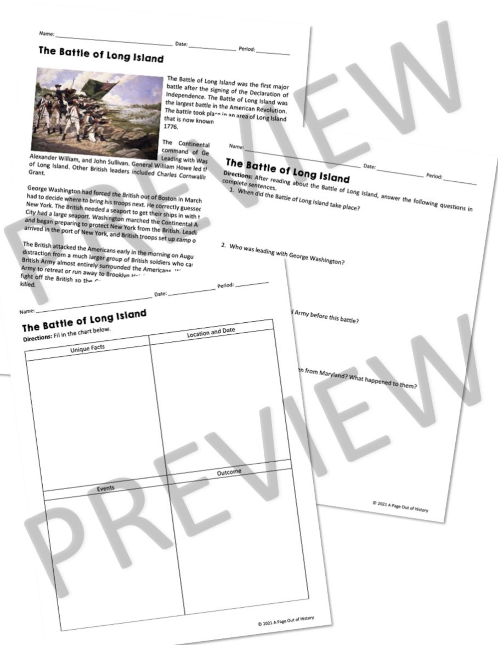 Battle of Long Island Reading Worksheets and Answer Keys | 6-12 ...