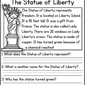 United States Landmarks Reading Comprehension Passages K-2 | Etsy