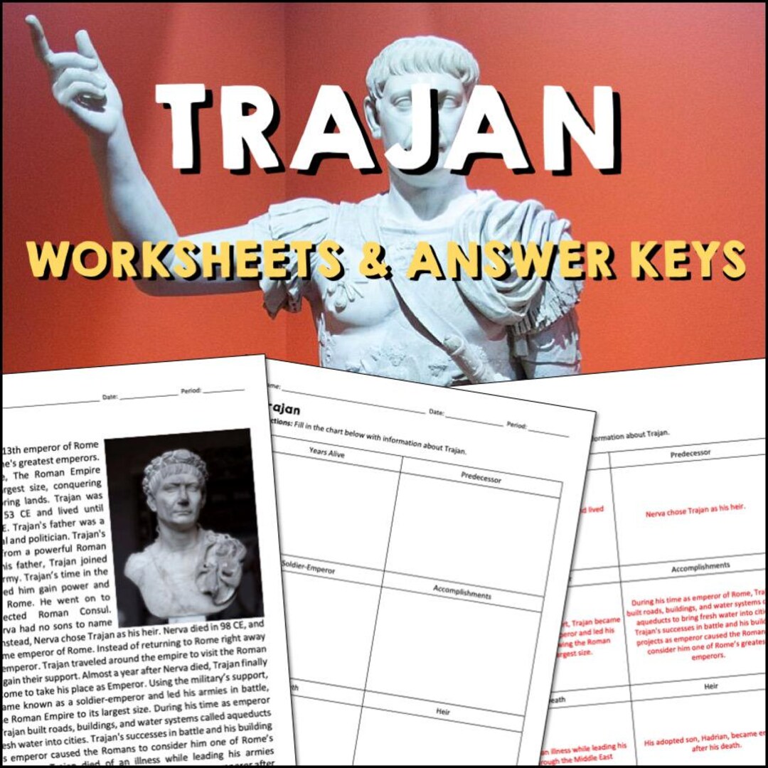 Trajan Ancient Rome Reading Practice Worksheets, Ancient Civilization ...