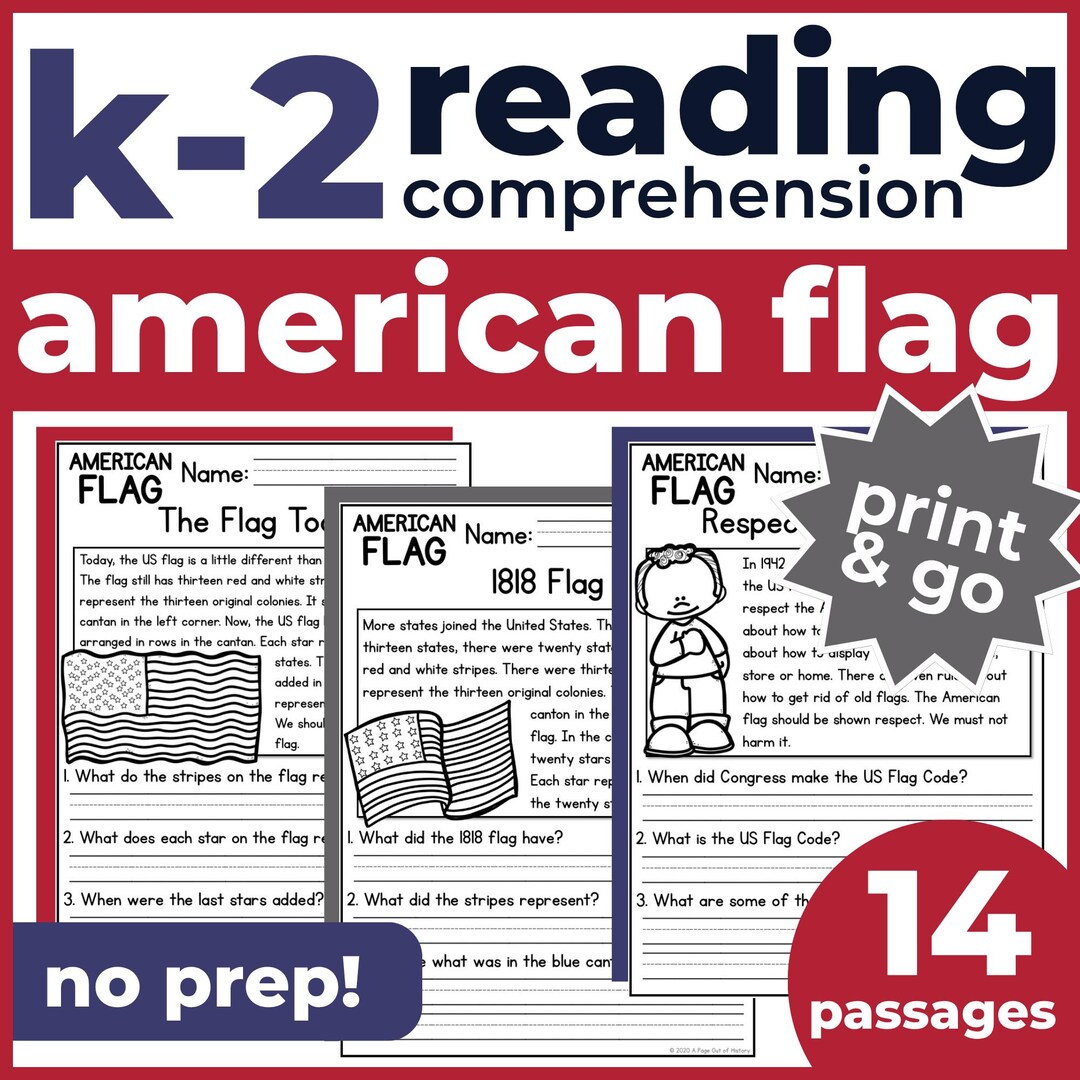 K-2 Reading Practice 1st 2nd Grade, American Flag Passages, American ...