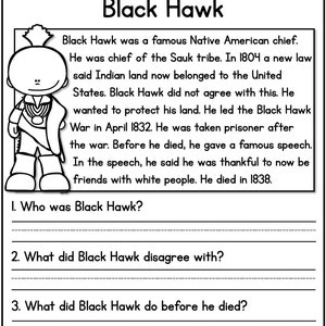 Famous Native Americans Reading Comprehension Passages K-2 | Etsy