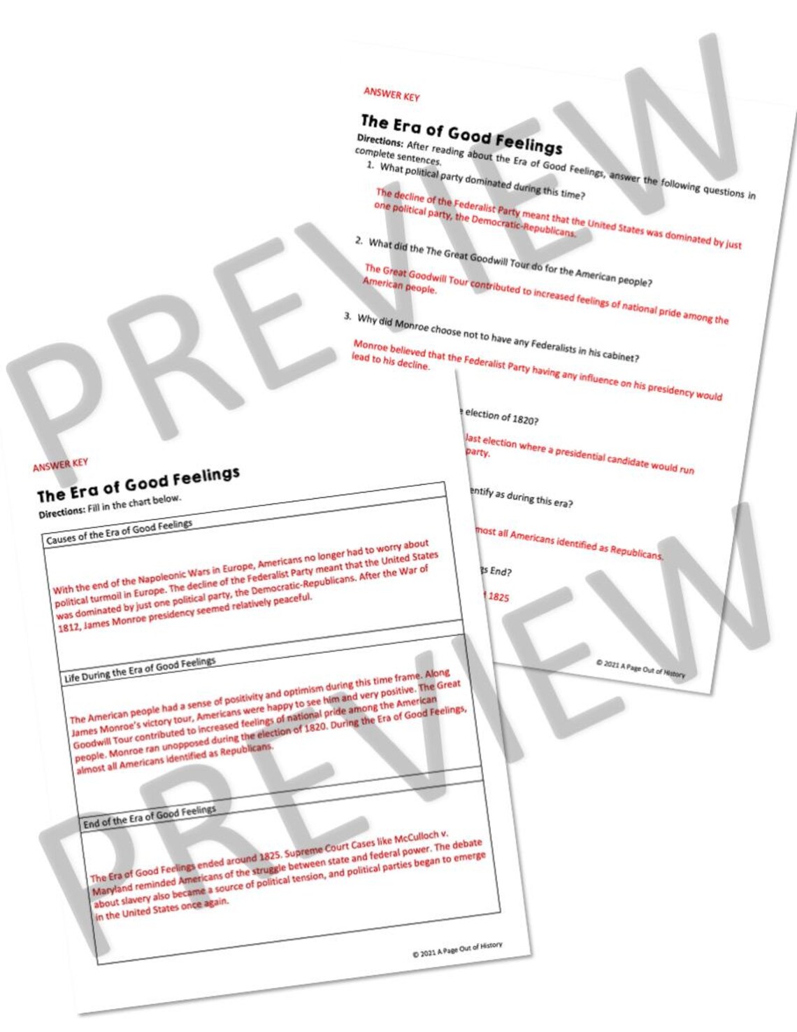 Era of Good Feelings Early American Republic Reading Worksheets and ...