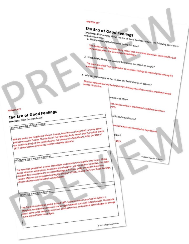 Era of Good Feelings Early American Republic Reading Worksheets and ...