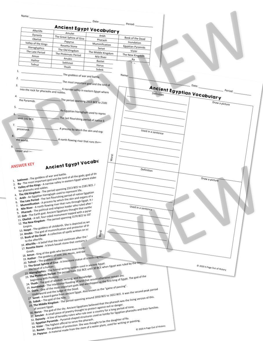 Ancient Egypt Word Wall and Vocabulary Activities - Etsy