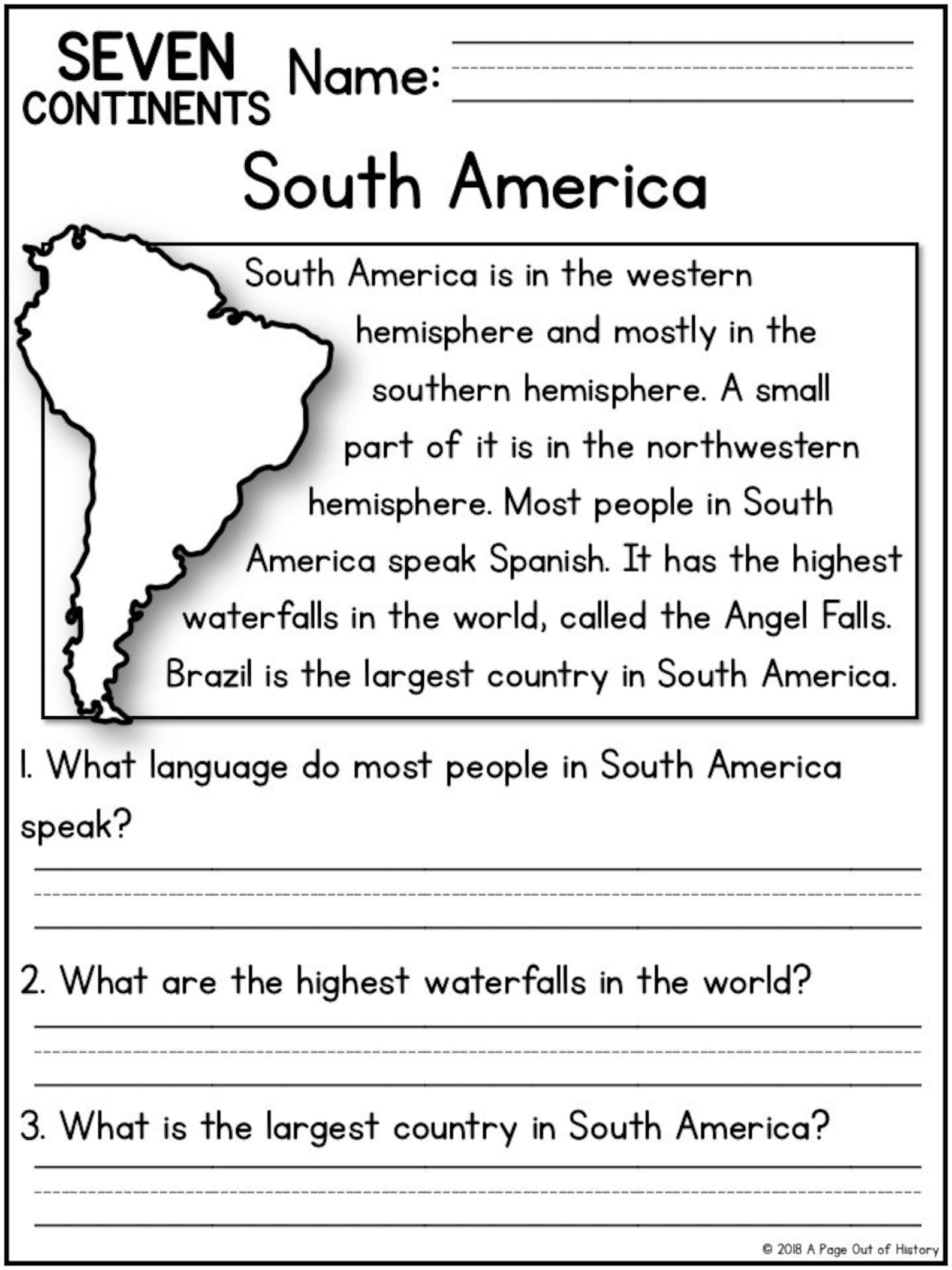 7 Continents Reading Comprehension Passages K-2 Homeschool | Etsy