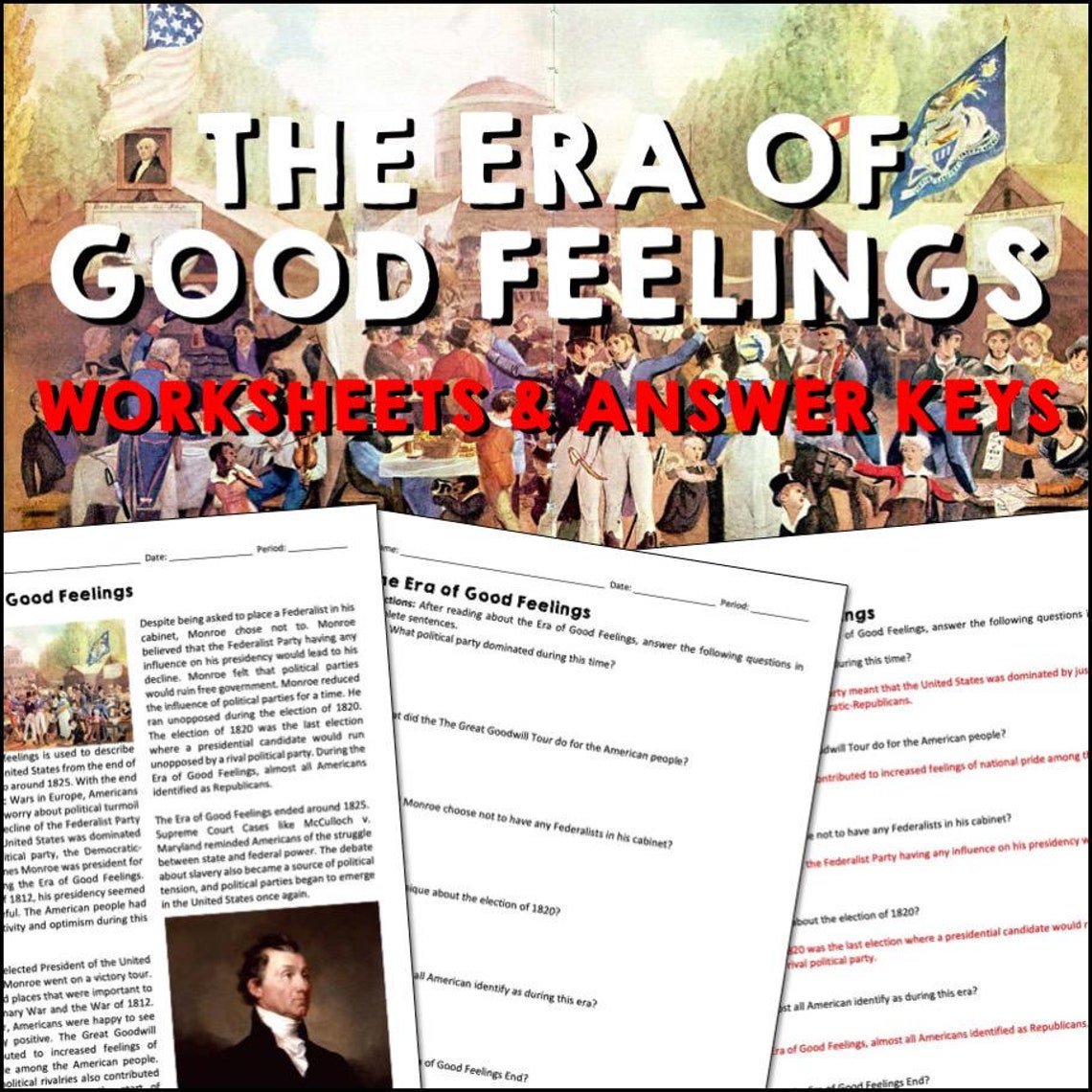 Era of Good Feelings Early American Republic Reading Worksheets and ...