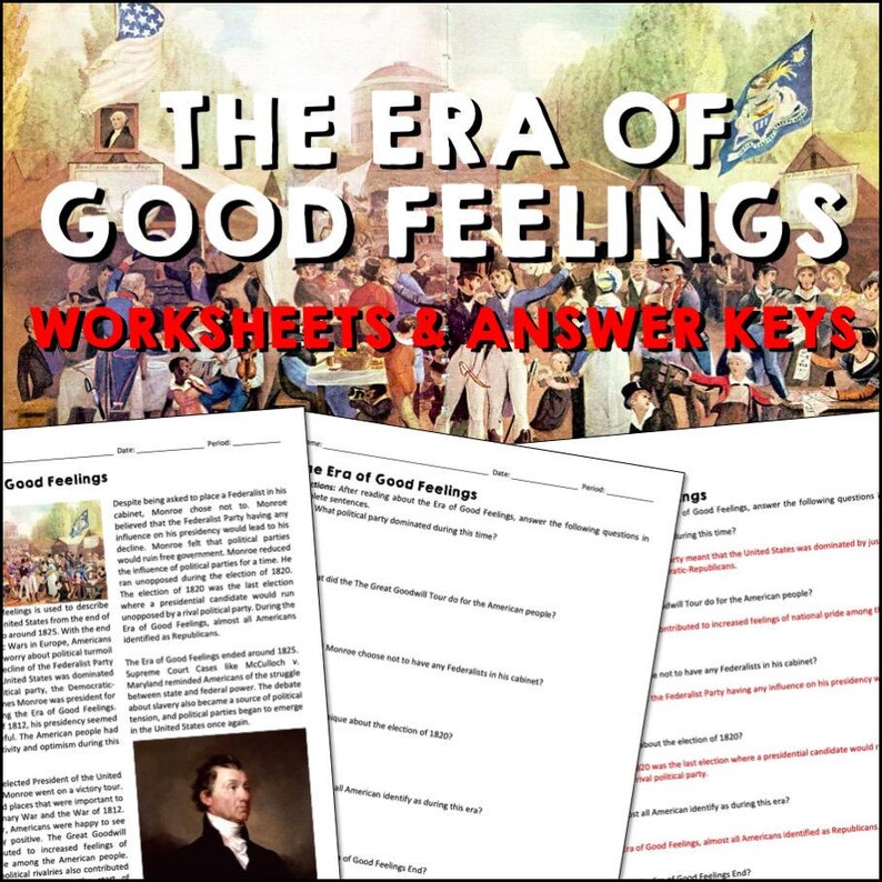 Era of Good Feelings Early American Republic Reading Worksheets and ...