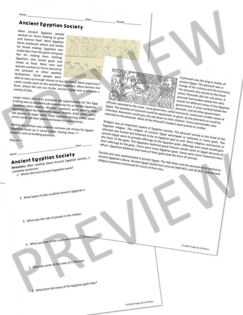 Ancient Egyptian Society Reading Worksheets and Answer Keys - Etsy