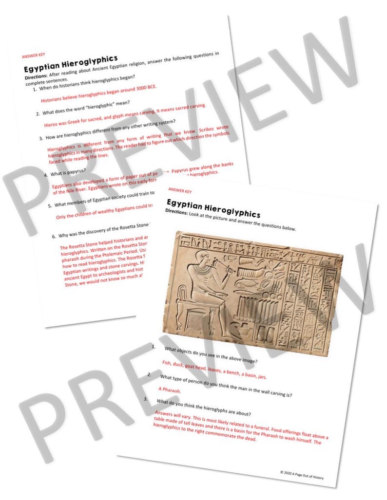 Ancient Egyptian Hieroglyphics Reading Worksheets and Answer Keys - Etsy