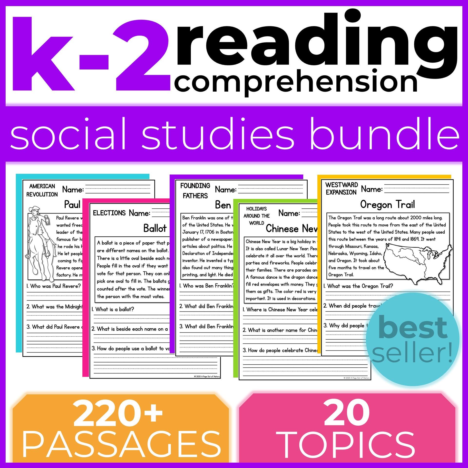 K2 Reading Comprehension Pages for First & Second Grade, Social Studies ...