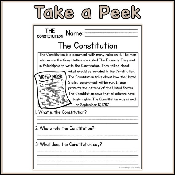 Us Constitution Worksheets US CONSTITUTION DAY Reading Comprehension,