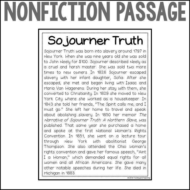 Sojourner Truth Biography Unit Pack | 3-5 | Homeschool | Social Studies ...