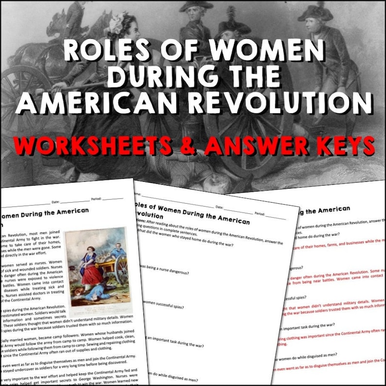 Roles of Women During the American Revolution Reading Worksheets and ...