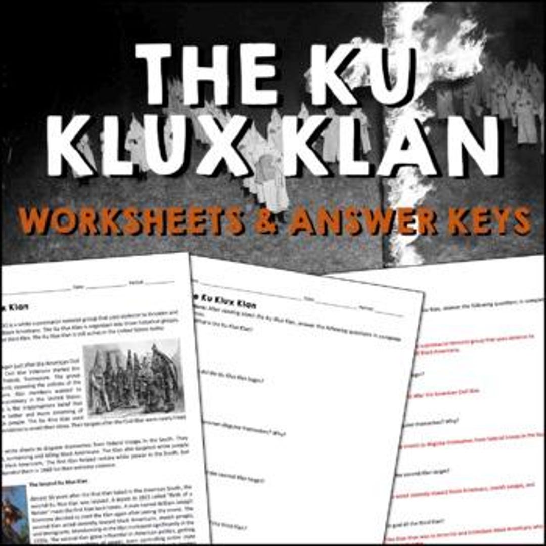 The Ku Klux Klan Reconstruction Reading Worksheets and Answer Keys - Etsy