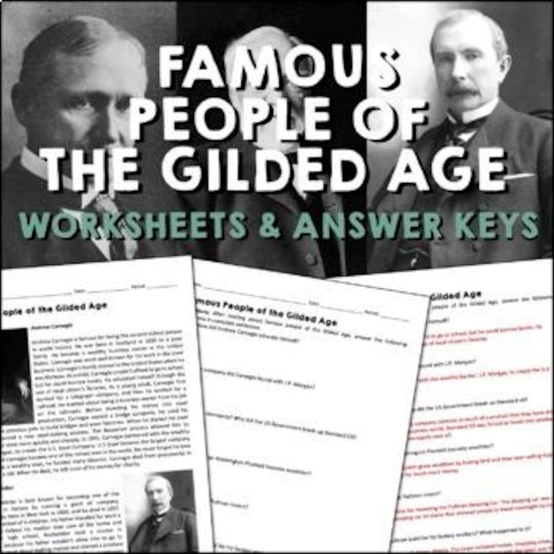 Gilded Age Famous People Reading Worksheet, Passages With Answer Key ...