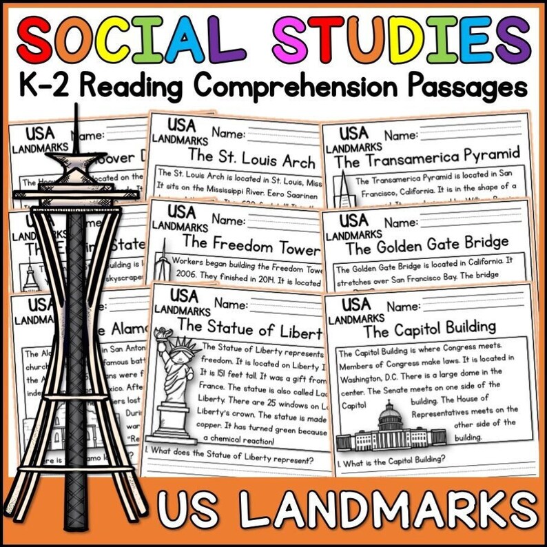 United States Landmarks Reading Comprehension Passages K-2 Homeschool ...