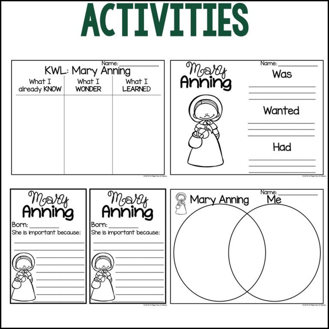 Mary Anning Biography Unit Pack 3-5 Homeschool Social Studies Printable ...