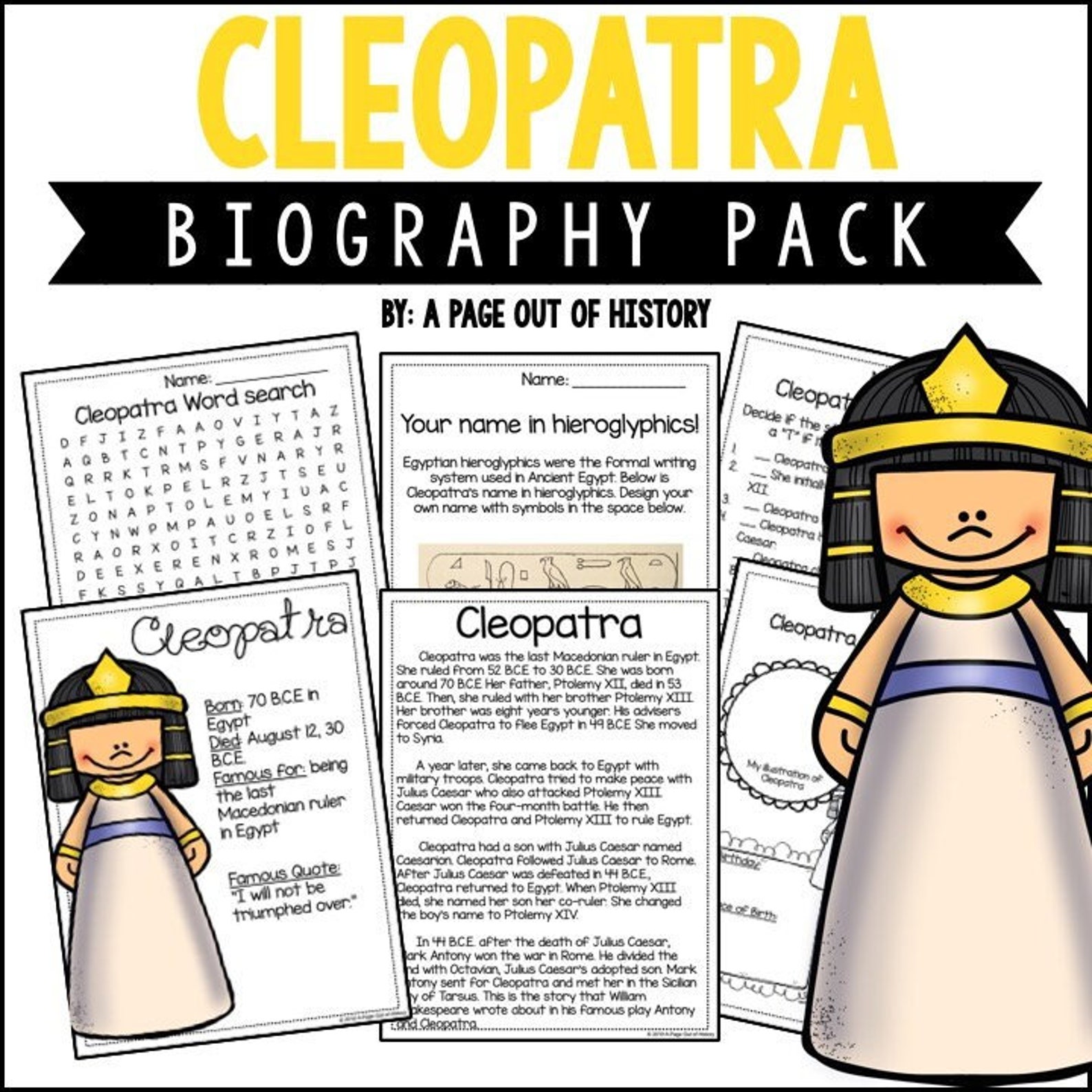 Cleopatra Biography Unit Pack | 3-5 | Homeschool | Social Studies ...