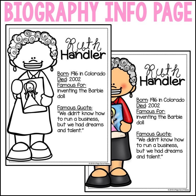 Ruth Handler Biography Unit Pack | 3-5 | Homeschool | Social Studies ...