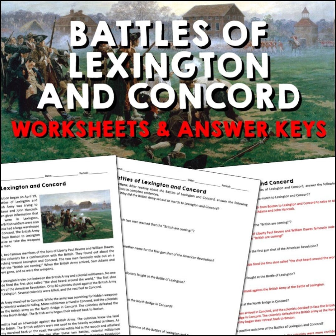 Battles of Lexington and Concord Reading Worksheets and Answer Keys | 6 ...