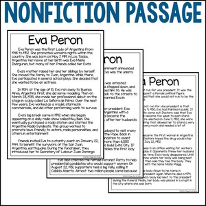 Eva Peron Reading & Writing Biography Pack | Informational Text ...