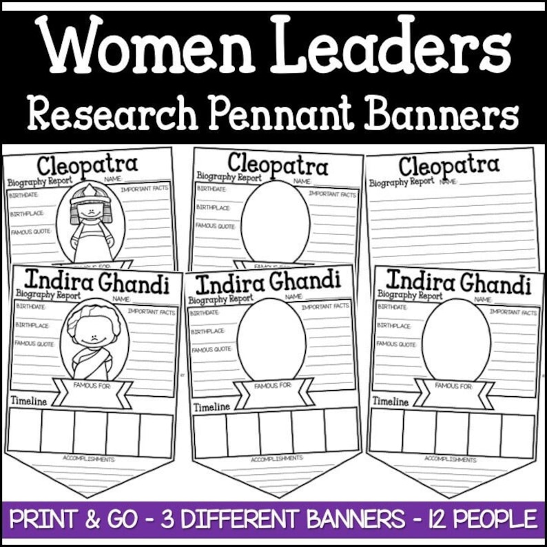Women Leaders Research Pennant Banner Project | 3-5 | Homeschool ...